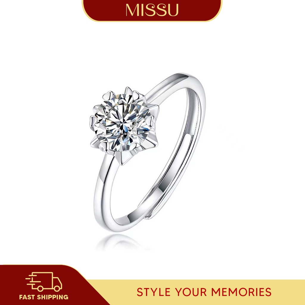 Missu 925 Silver Diamond Promise Ring with Box for Women Adjustable ...