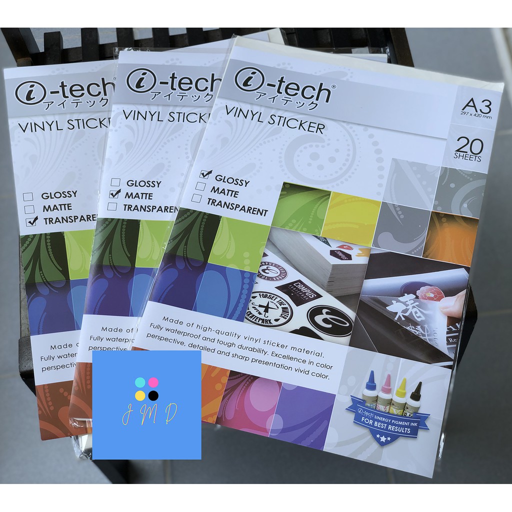 I-TECH Waterproof Printable Vinyl Sticker A3 Size 20 Sheets / Pack MATTE GLOSSY TRANSPARENT ...