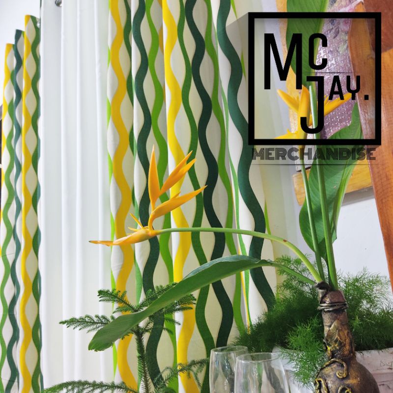 MCJAY - 3in1 Yellow Green Wave Ring Curtain Set (6ft/7ft) - Sold per ...