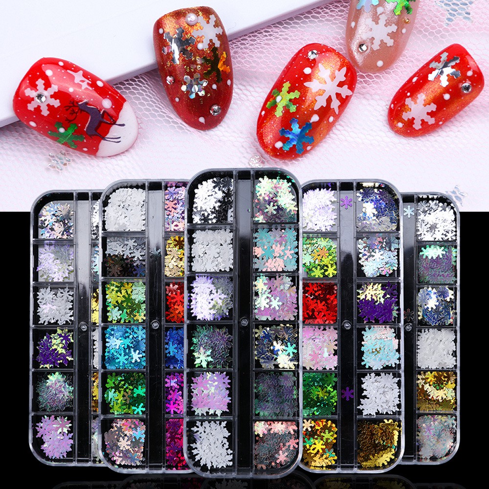 Full Beauty 12 Grids Nail Glitter Snowflake Snow Christmas DIY Flakes ...