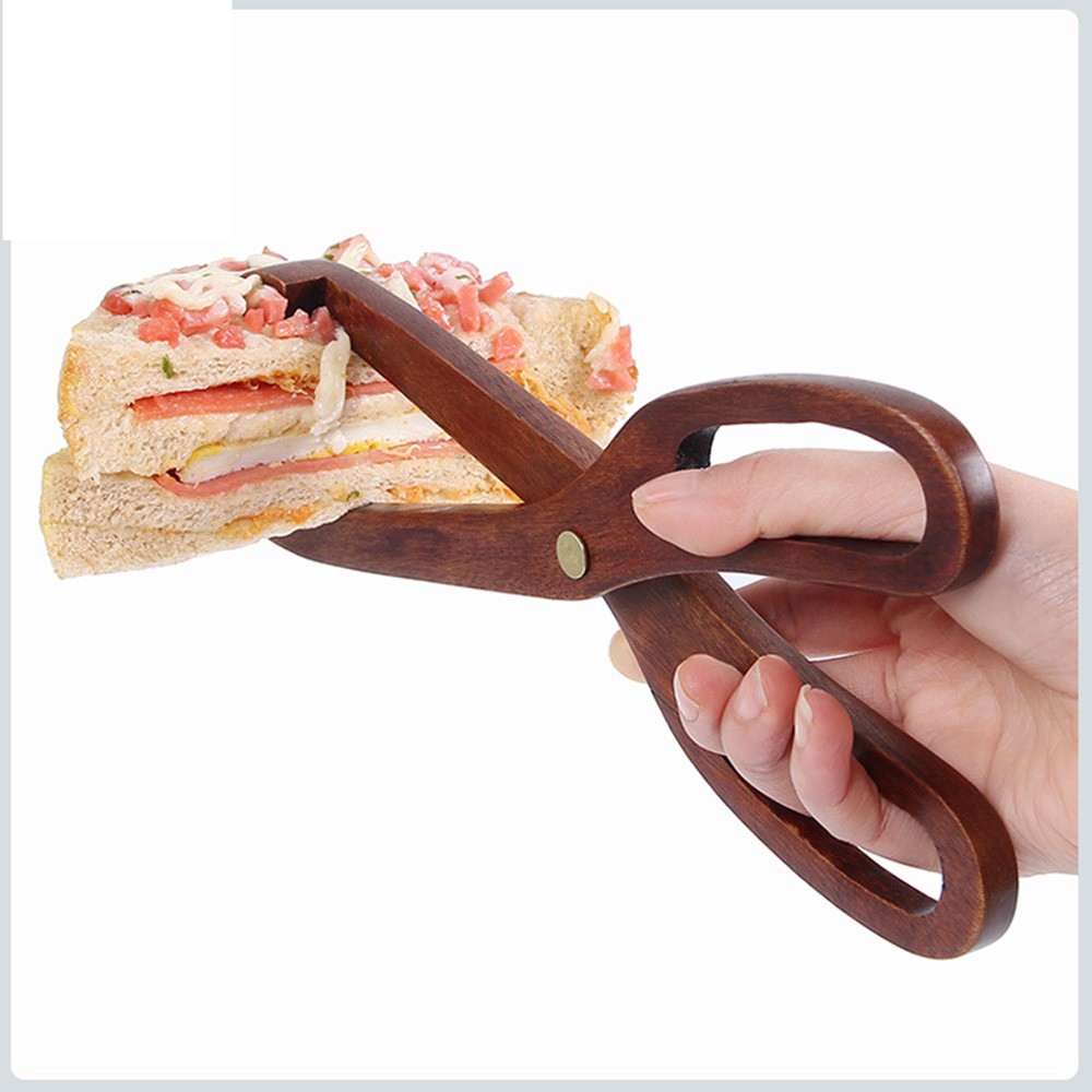 Wood Food Tongs and Scissors Barbecue Steak Tongs Bread Dessert Pastry ...