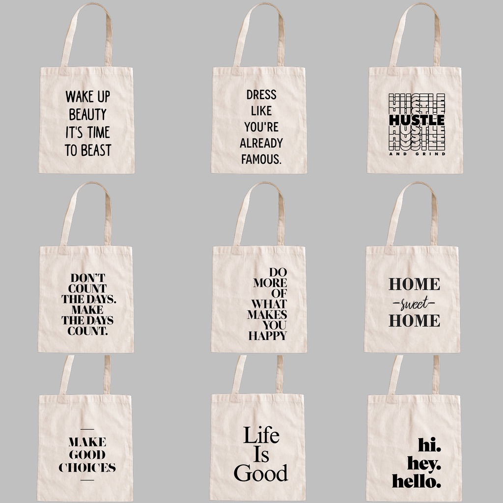 B054 BLACK QUOTES CANVAS TOTE BAG FOR KIDS TEENS WOMEN GIRL LADY | Shopee Philippines