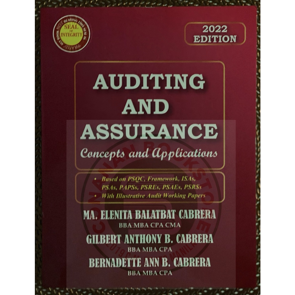 Auditing and Assurance Concepts & Applications 2022 by Cabrera | Shopee ... Auditing and Assurance Concepts & Applications 2022 by Cabrera | Shopee ...