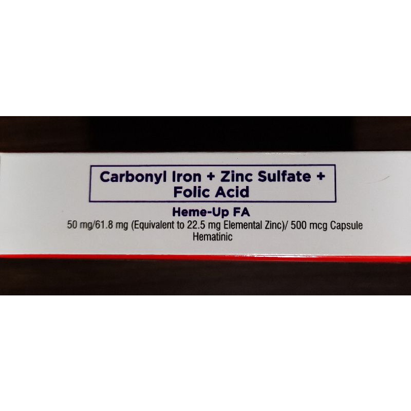 Heme-Up FA iron (in the form of Carbonyl Iron)+ Zinc sulfate, + Folic ...