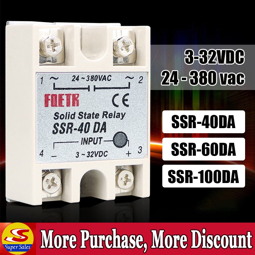 【SuperSales】Single-Phase Solid State Relay SSR-40/60/100DA DC Control ...
