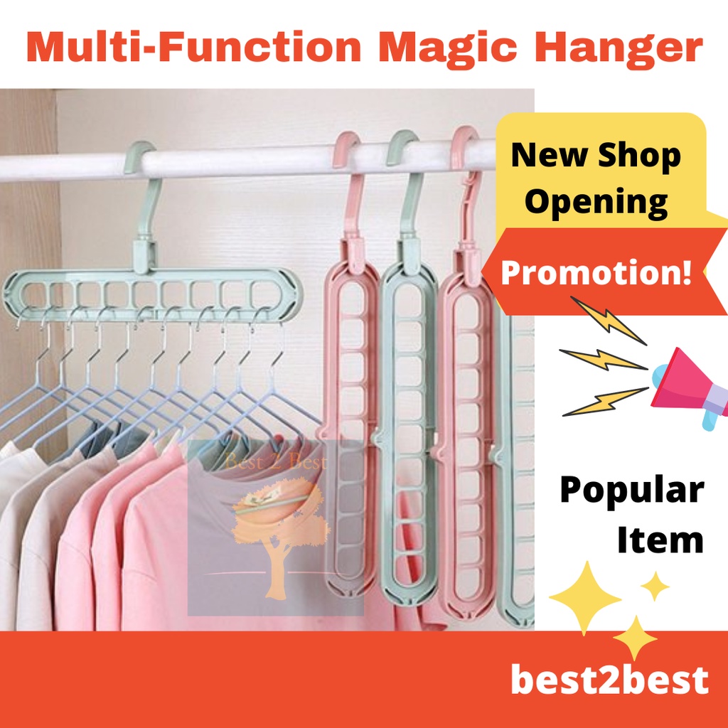 Magic 9 Holes Multi-function Clothes Hanger Penyangkut Baju Wardrobe ...