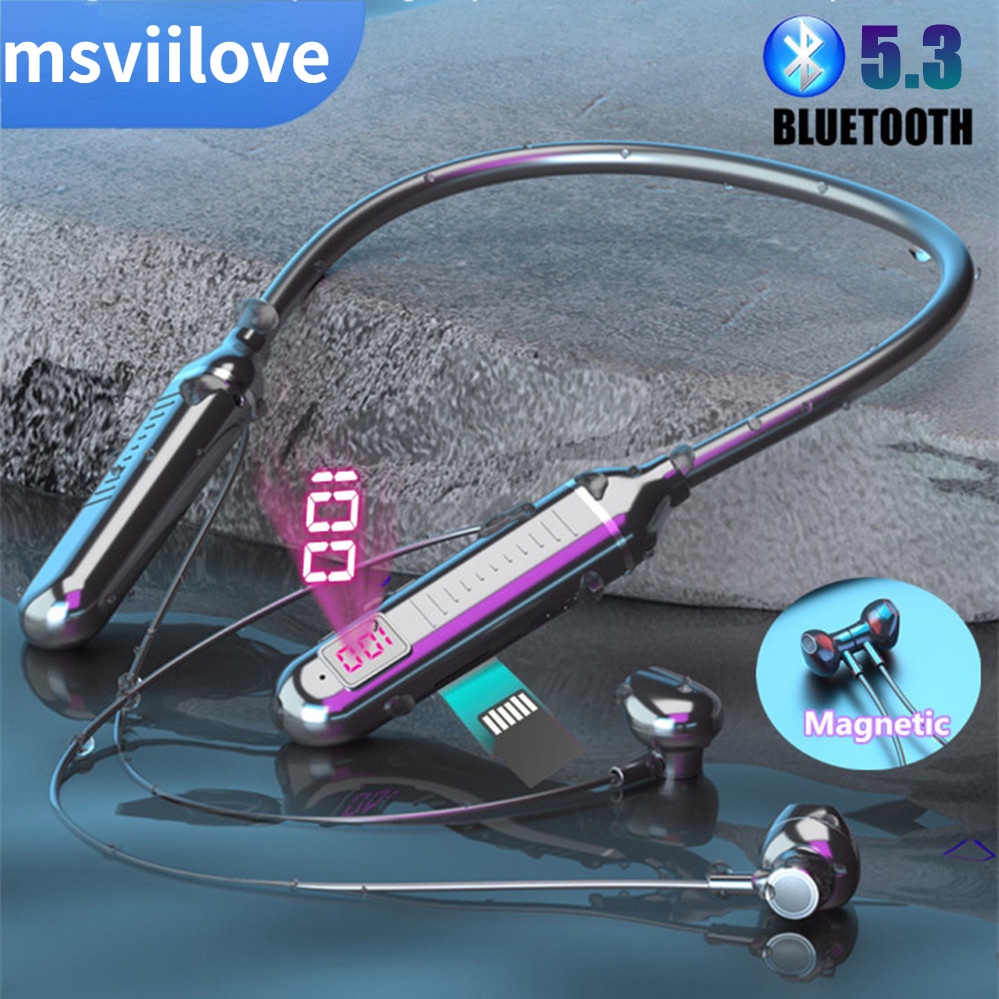 Wireless Earphones Bluetooth 5.3 Neckband Headphones Gaming LED Display ...