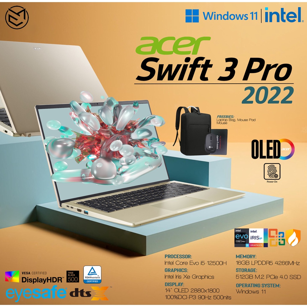 Acer Swift 3 Pro 2022 OLED I5-12500H Xe Graphics 14" OLED 2880x1800 100 ...