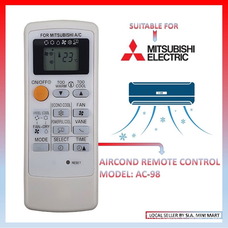 MITSUBISHI AIRCOND REMOTE CONTROL AC-98 (FOR MITSUBISHI ELECTRIC REPLACEMENT) | Shopee Philippines