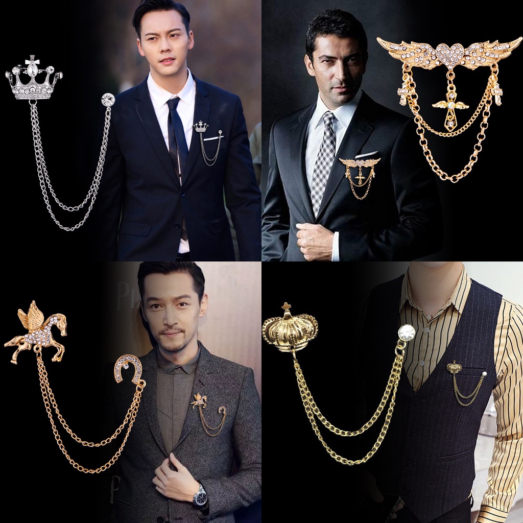 【NF】Men's Crown Brooch Cross Suit Chain Pin Badge Retro Corsage Pin ...