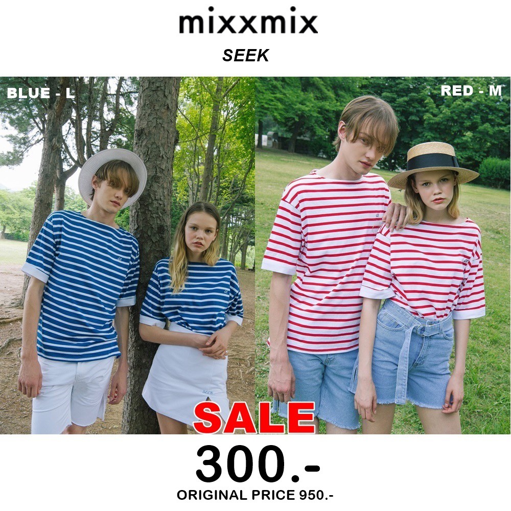 mixxmix (seek) • stripe Cuff S/L top (Blue/Red) | Shopee Philippines