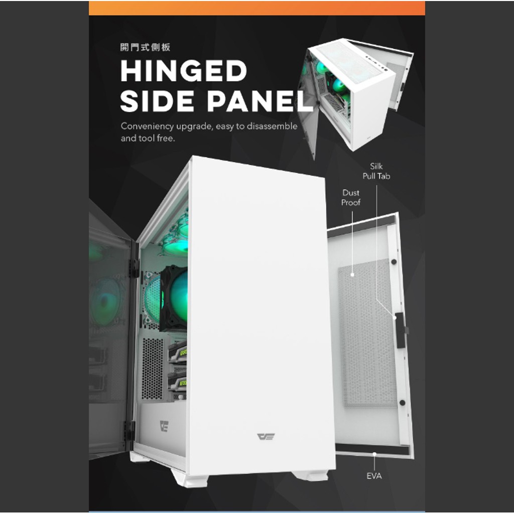 darkFlash DLX22 White LUXURY ATX PC CASE inculuded horizontal graphics ...