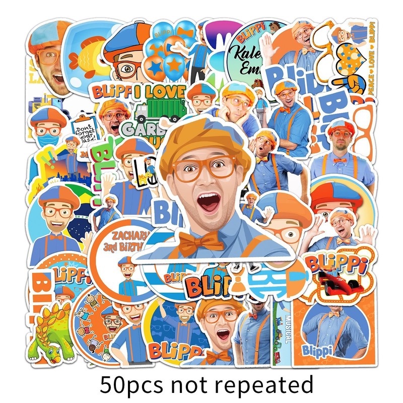 Z&M Blippi Toys Sticker 50Pcs/Set Cartoon Waterproof Stickers Decal for ...