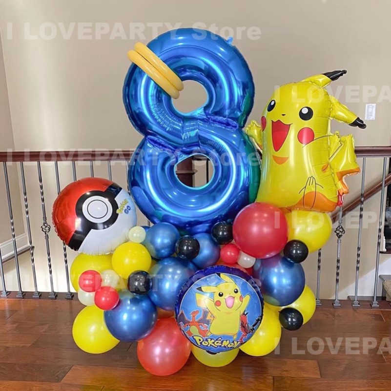 Pikachu Balloon Set Children Birthday Party Backdrop Pokemon Boy Girl ...