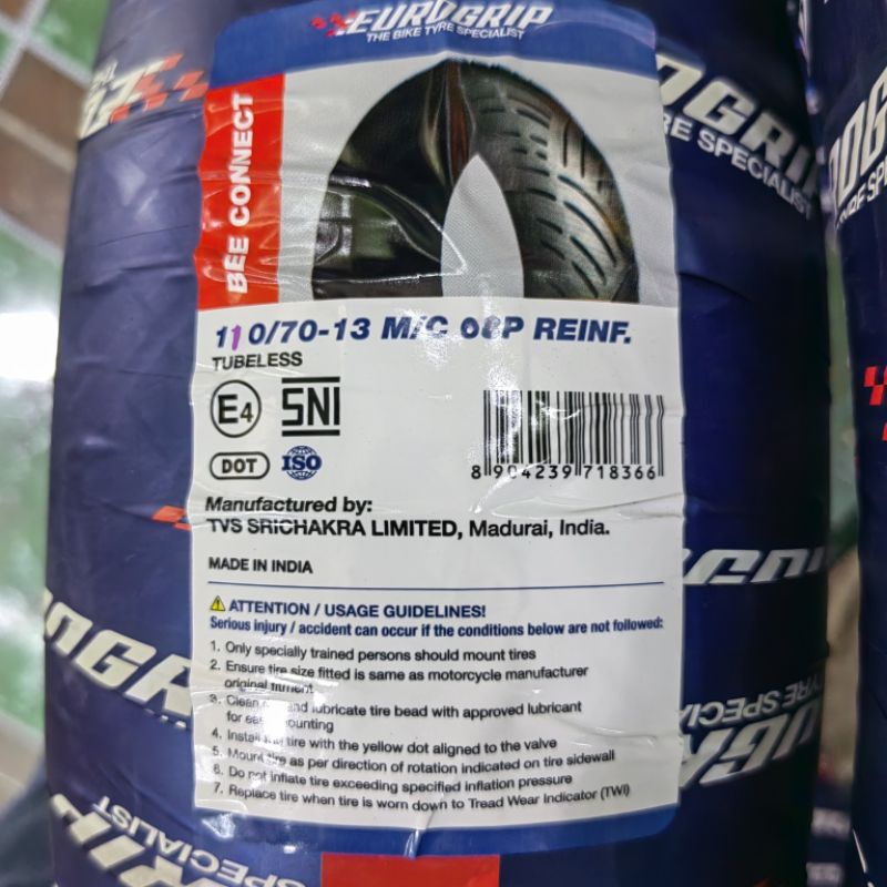 EUROGRIP BEE CONNECT 110/70/13 130/70/13 110/80/14 120/70/14 140/70/14 150/70/14 120/70 ...