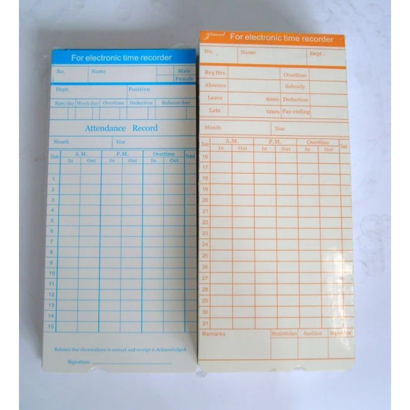 Time Cards / Bundy Clock Time Cards 100 pcs / pack | Shopee Philippines