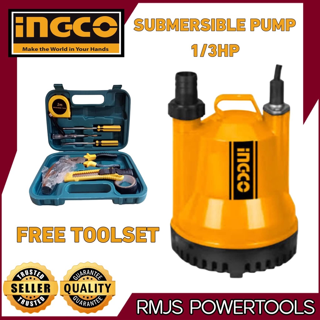 INGCO 250W Submersible Water Pump 0.3 HP SPC2502-5 FREE TOOLSET ...