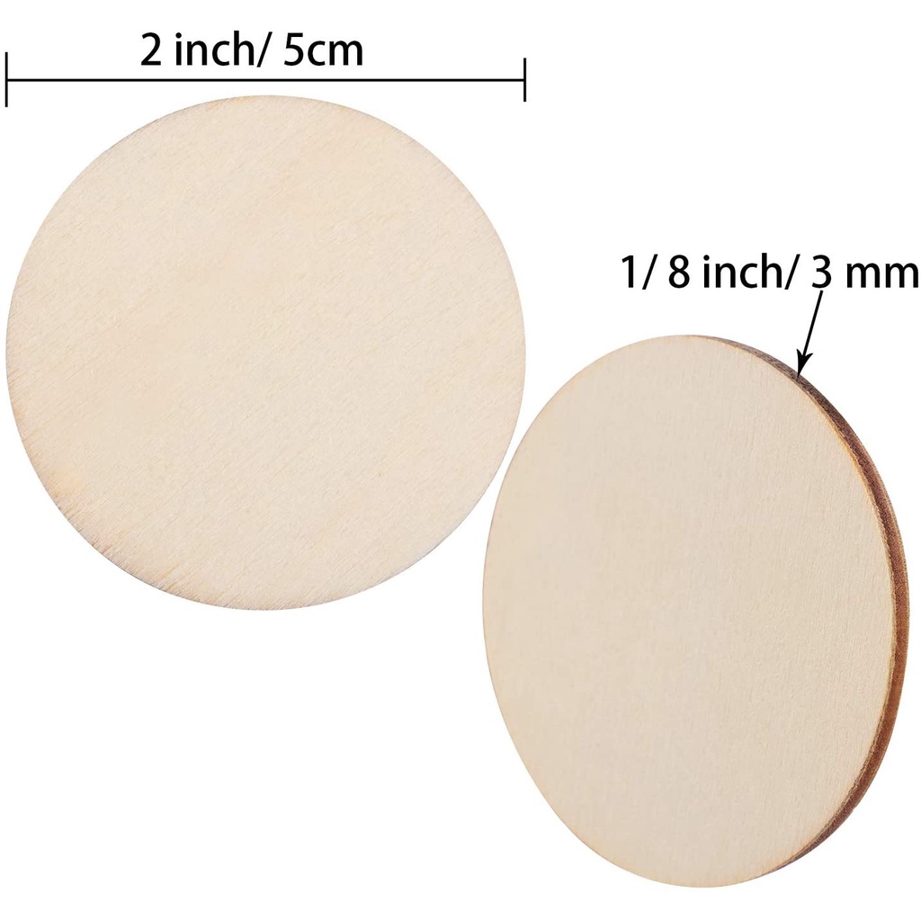 50 Pcs 2 Inch Round Disc Unfinished Wood Circle Wood Pieces Wooden ...