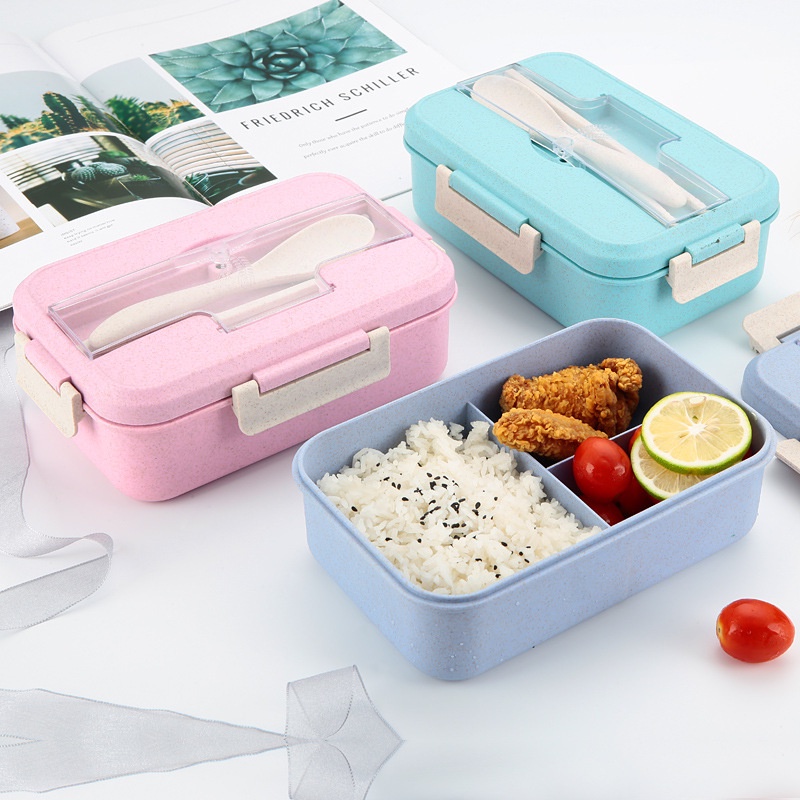 Wheat straw heat preservation lunch box student lunch box three ...