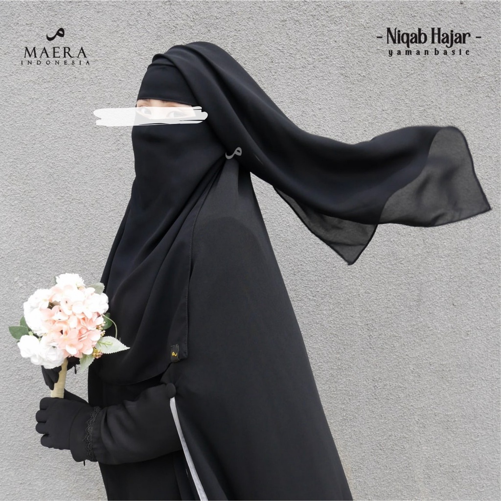 HITAM Niqab Hajar Maera Indonesia Veil Basic Yemen Chiffon Silk Syari ...