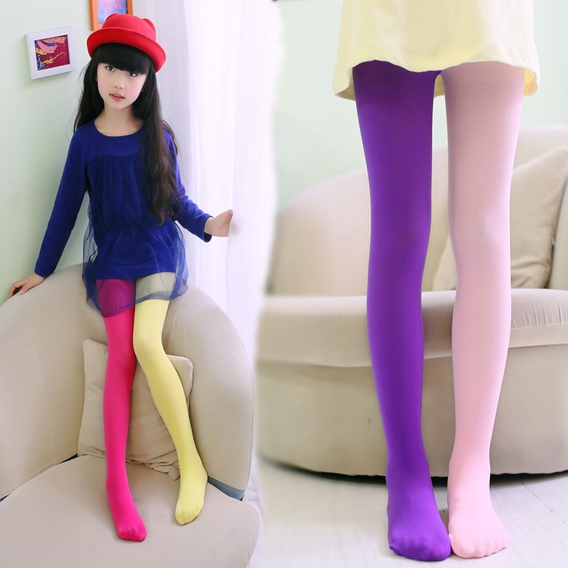 Girls candy color tights for baby kids cute velvet pantyhose contrast ...