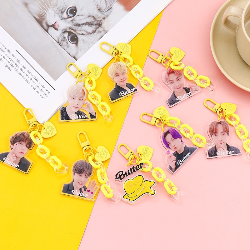 3 In 1 Kpop Chains Keychain BTS Butter Acrylic Key Chain Members Photo ...