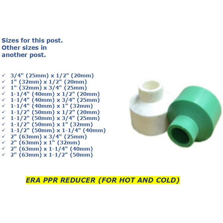 ERA PPR REDUCER (FOR HOT AND COLD) - 3/4" (25mm) x 1/2" (20mm) to 1-1/2" (50mm) x 1-1/4 ...