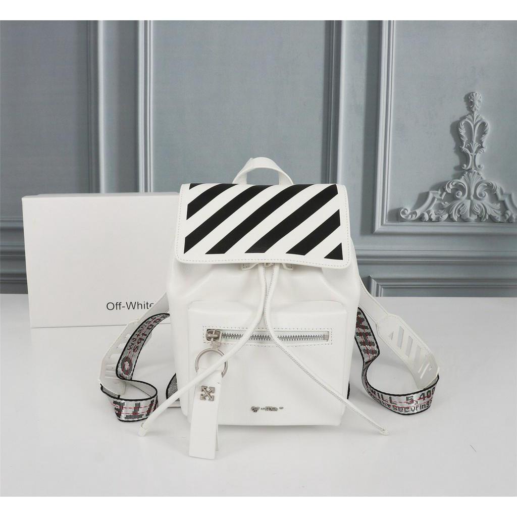 【3 Colors !!】Off-white Diagonal Stripe Backpack Cowhide Flap Backpack ...