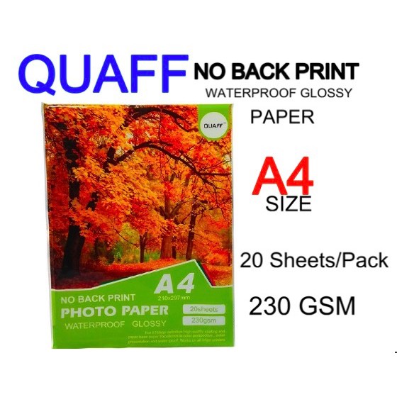 No Back Print Glossy Photo Paper A4 230gsm 20 Sheets Quaff Brand | Shopee Philippines