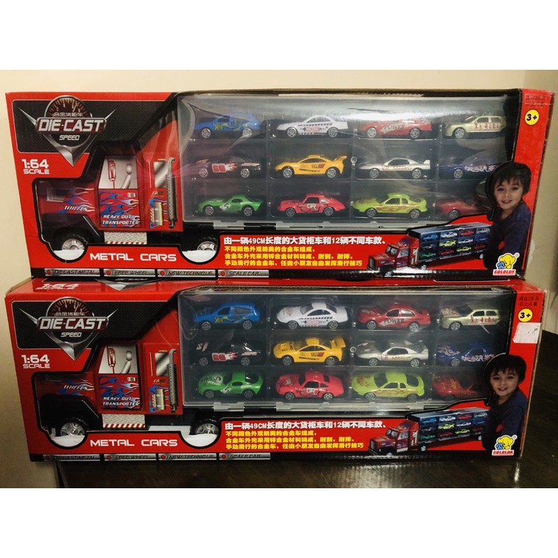 12pcs Freewheel Metal Cars Set, 1:64 Scale with Truck Case Transporter ...