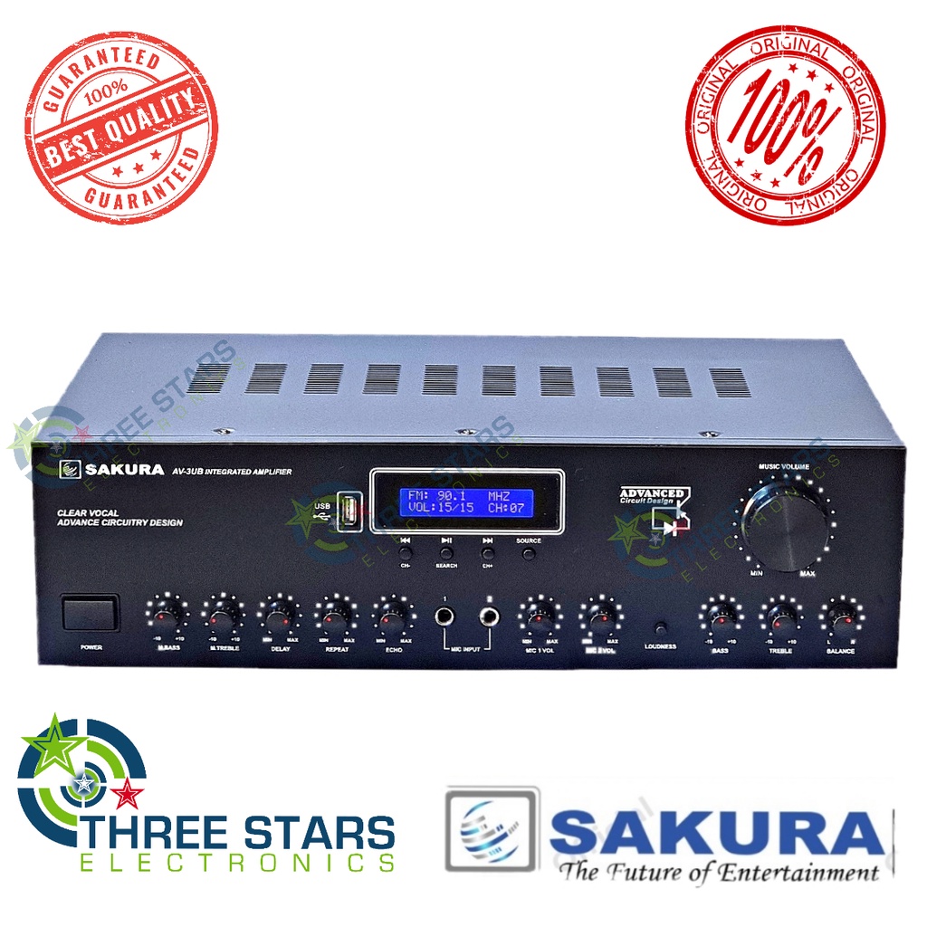 Original Sakura AV-3UB Intgrated Amplifier 400 watts x2 Max Power Bluetooth USB Fm | Shopee ...
