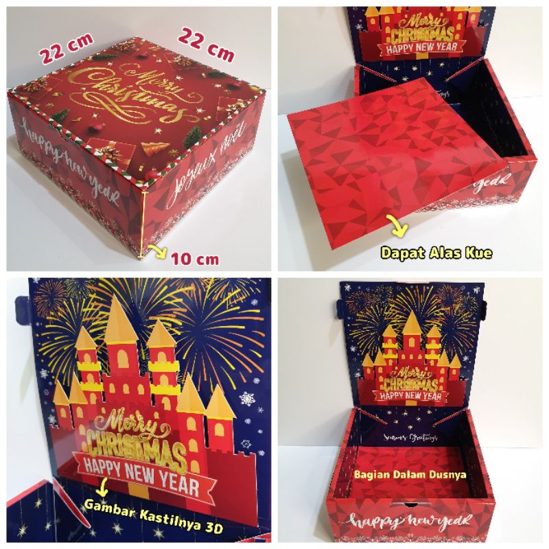 3D Xmas Cake Box 22 x 22 x 10 cm Christmas Cake Box Packaging Box per ...
