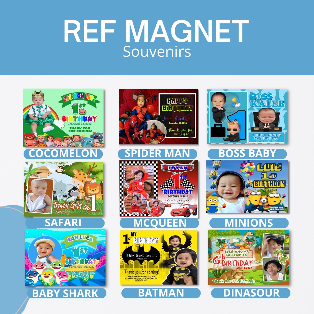 Birthday Ref Magnet for boy COCOMELON,MINIONS,BASKETBALL,BATMAN,MOBILE ...