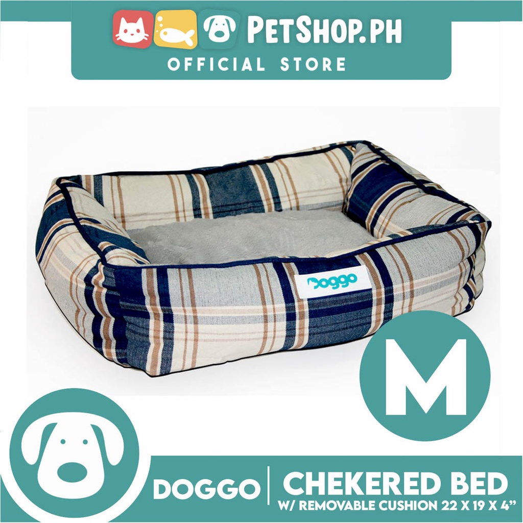 Doggo Checkered Dog Bed (Medium) Pet Bed with Removable Cushion ...