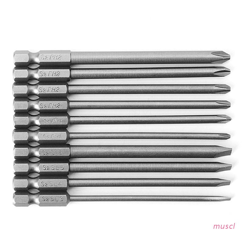 musc 10 Pcs Magnetic Slotted PH2 Screwdriver Bit S2 Steel 1/4 Hex Shank ...