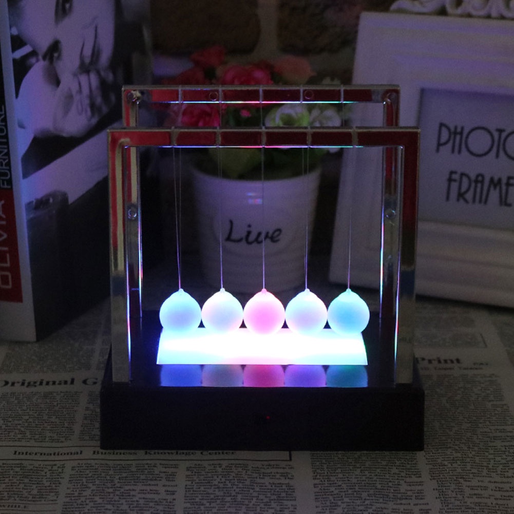 LED Colorful Luminous Newton Billiard Ball Force Transmission Pendulum ...