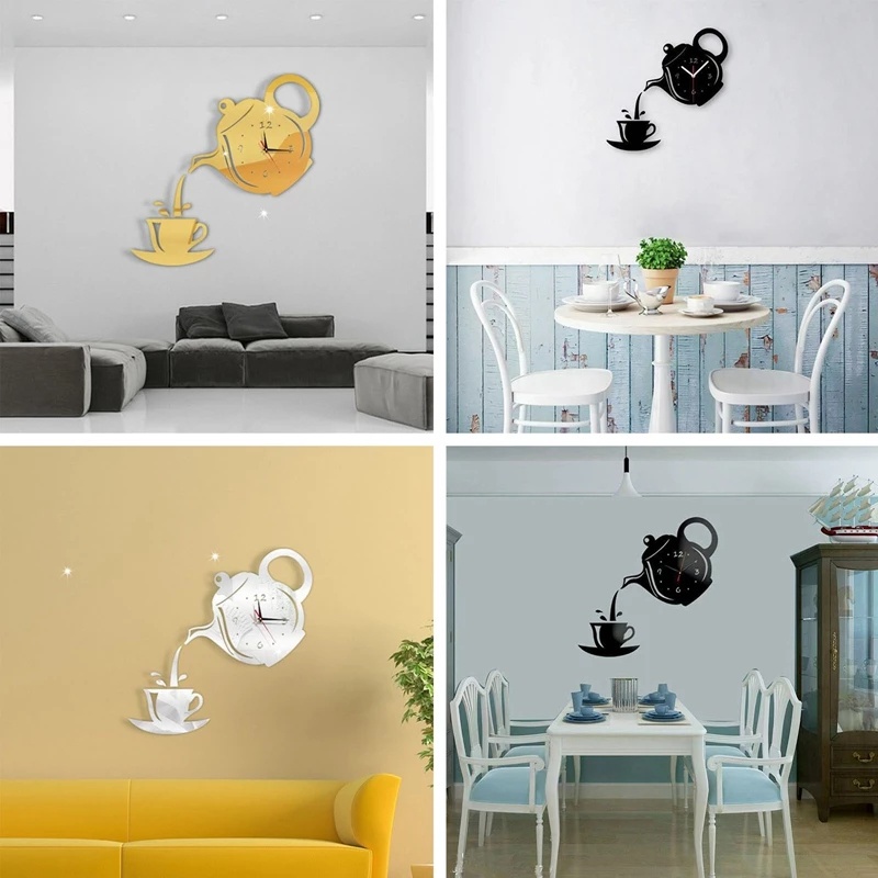 Kettle Analog Cup Teapot Modern Decoration Hanging Wall Clock Design IP ...