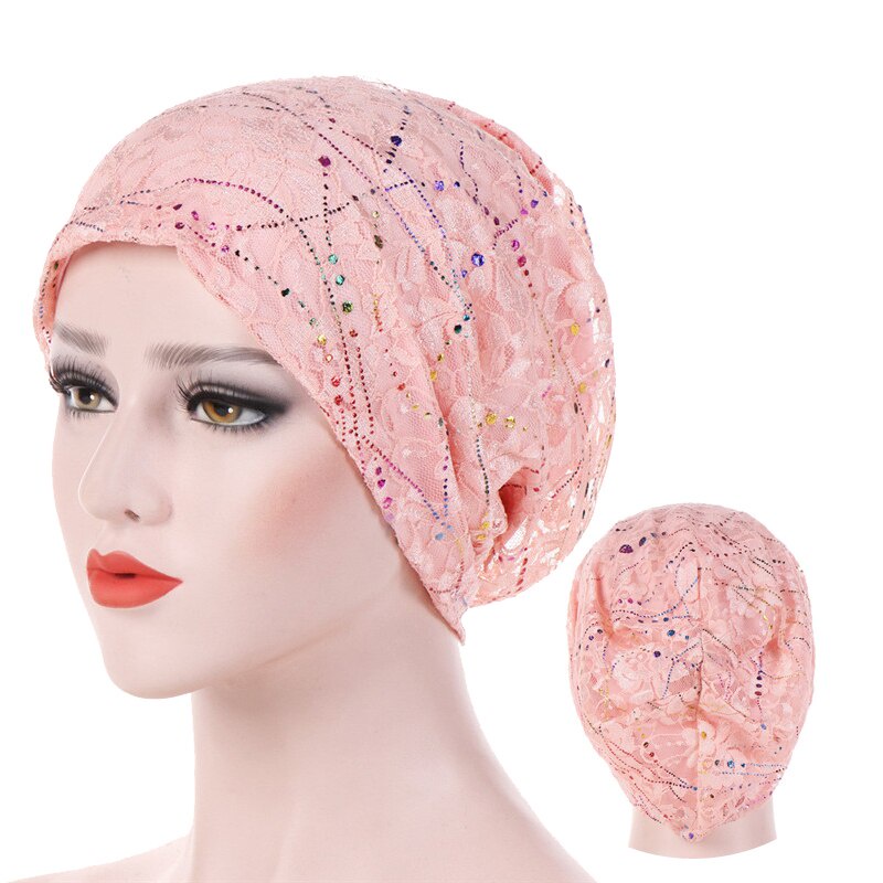 Thin lace summer turban muslim hats solid cotton hijab caps elegant ...