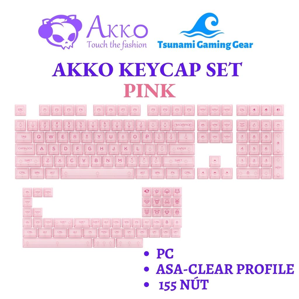 AKKO Pink led transparent keycap set (PC/ ASA-Clear profile/ 155 ...