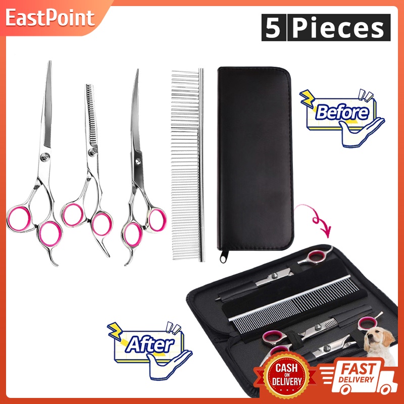 5Pcs/set Scissors Up Down Curved Shears Sharp Edge Animals Cat Hair ...