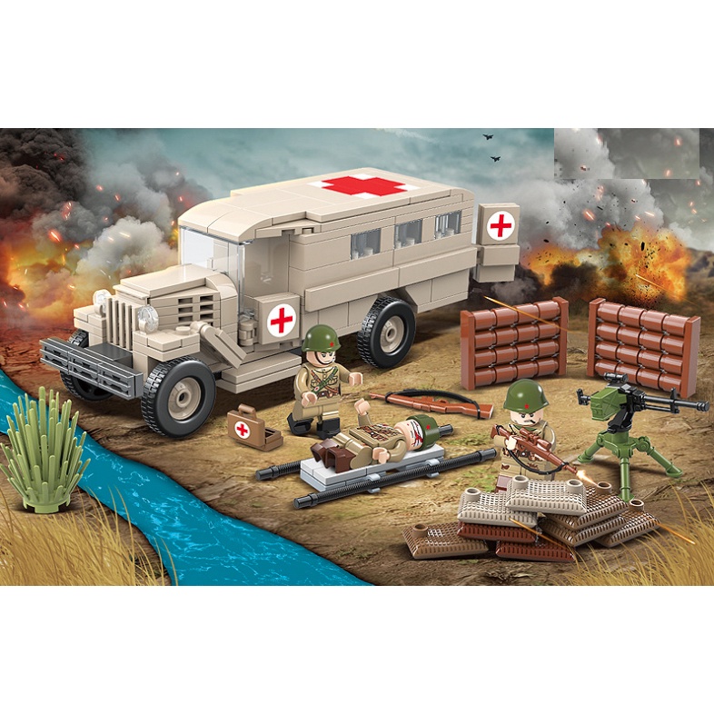 334PCS Military WW2 GAZ-55 Ambulance Truck Figure Model Toy Building ...
