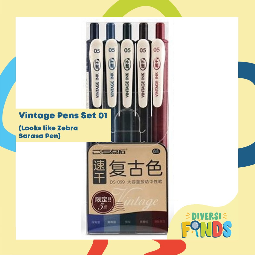 Vintage Gel Point Pen 0.5mm - 5's per pack, Available in 4 different ...