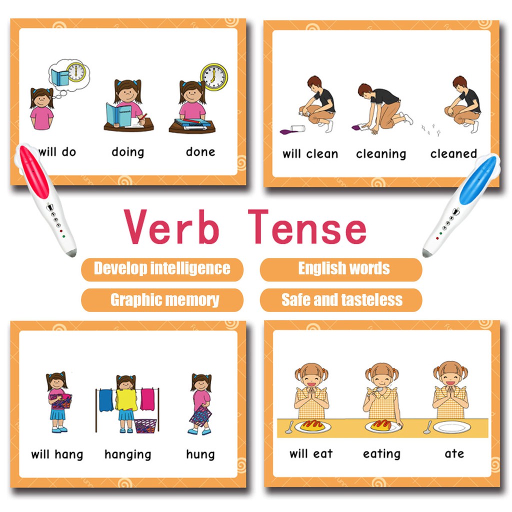 Verb Tense Leaning Card English Word Picture Activities kids Toys ...