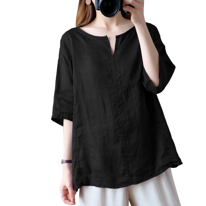 Zanzea Women Casual Half Sleeve O Neck Cotton Solid Color Loose Blouse