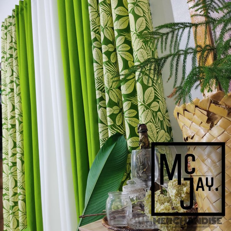 MCJAY - 5in1 Green Tree Leaves Ring Curtain Set (6ft/7ft) - Sold per ...