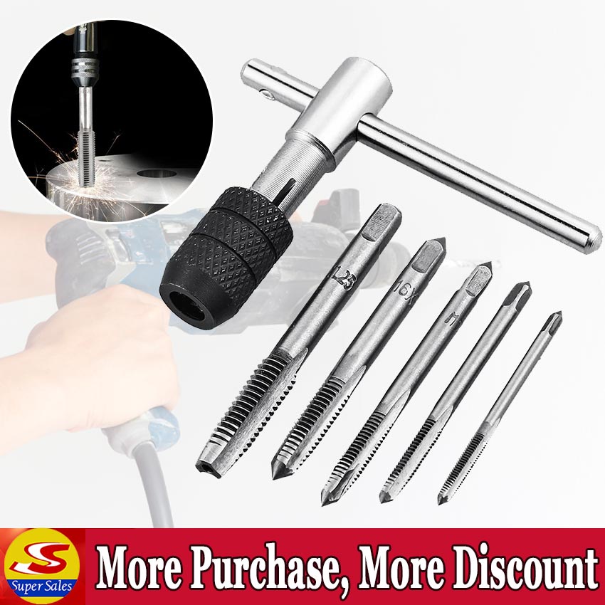 【SuperSales】6PCS/Set Metric Thread Tap Drill Machine Screw Thread Plug ...