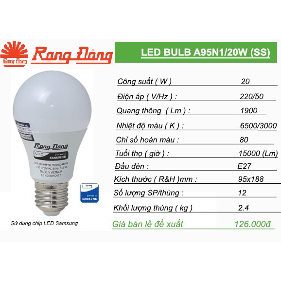 Rang DONG BULB LED BULB 20W (Samsung LED Chip) | Shopee Philippines