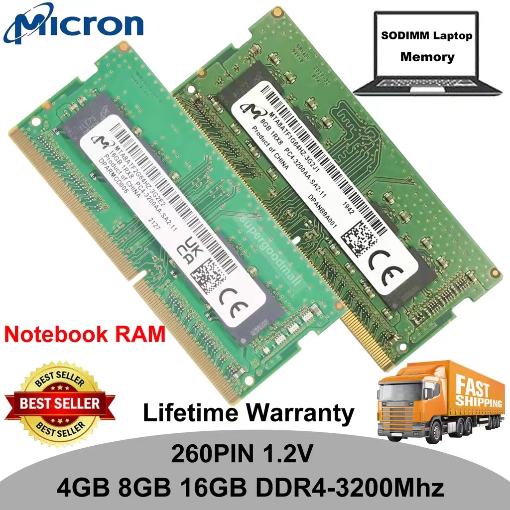 Micron 4GB 8GB 16GB PC4 3200AA DDR4 3200MHz 260Pin 1.2V CL22 SODIMM Laptop Memory RAM Notebook ...
