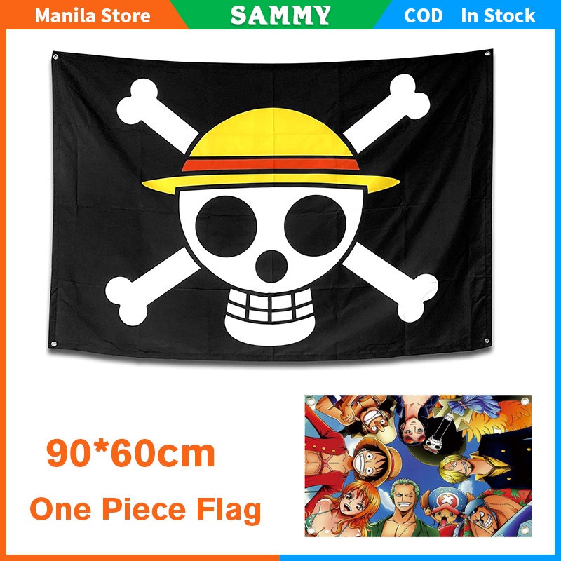 90x60cm One Piece Flag Luffy's Straw Hat Pirate Flag Outdoor Cartoon ...