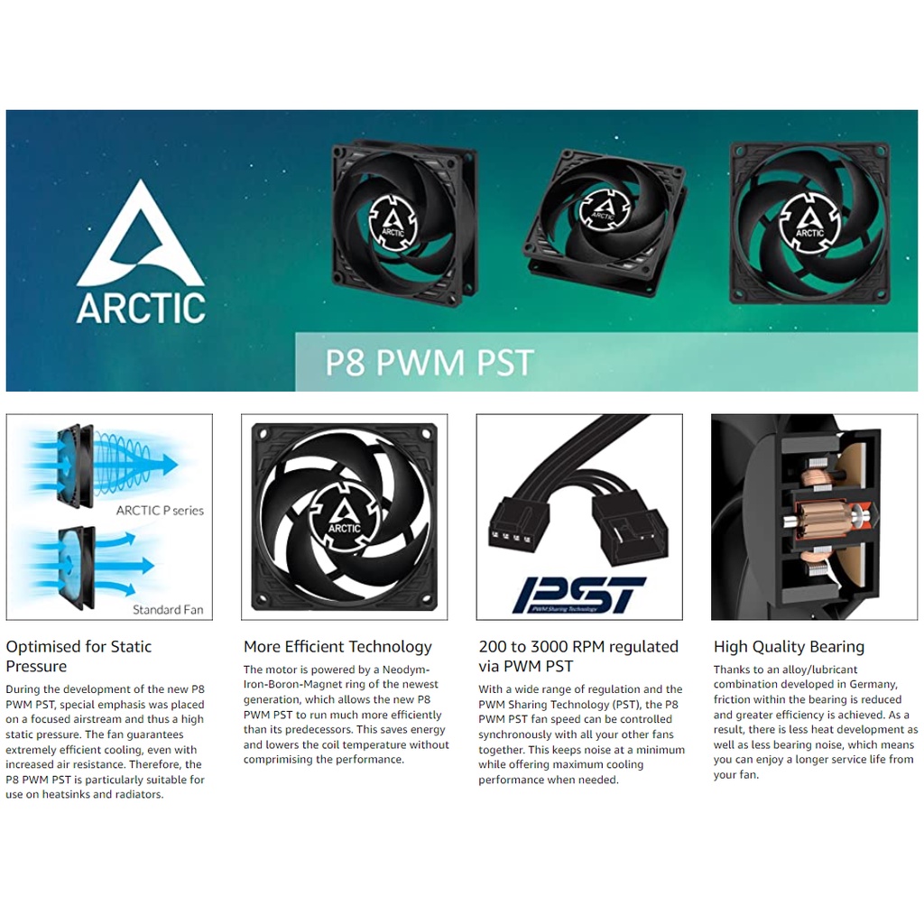 Arctic P8 PWM PST. 80 mm Case Fan with PWM Sharing Technology (PST) Fan ...